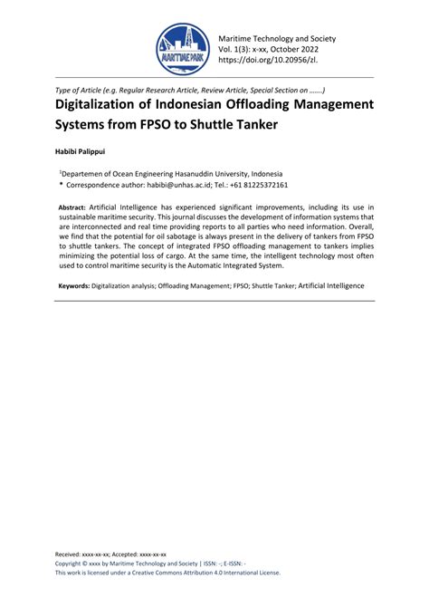 Pdf Digitalization Of Indonesian Offloading Management Systems From Fpso To Shuttle Tanker