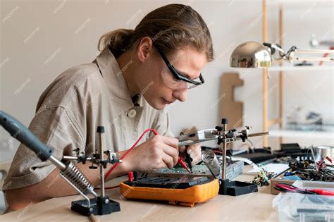 Jovem Inventora Criando Em Sua Oficina Foto Grátis