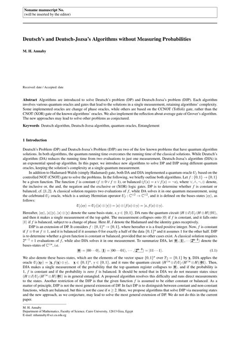 Pdf Deutschs And Deutsch Jozsas Algorithms Without Measuring