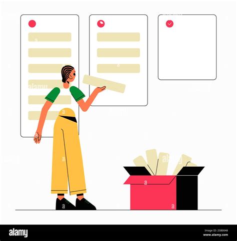 Female Character Organizing Notes In Flat Vector Illustration Symbolizing Task Management