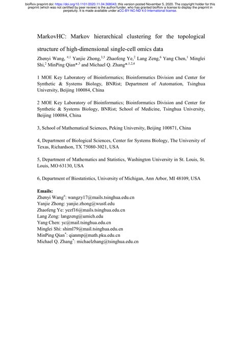Pdf Markovhc Markov Hierarchical Clustering For The Topological Structure Of High Dimensional