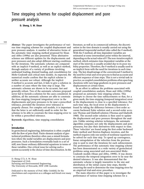 Pdf Time Stepping Schemes For Coupled Displacement And Pore Pressur