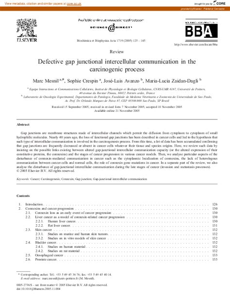 Pdf Defective Gap Junctional Intercellular Communication In The Carcinogenic Process