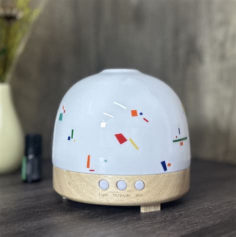 Glossy Ceramic Cover Wooden Base Aroma Diffuser Essential Oil Home Fragrance Ultrasonic Air