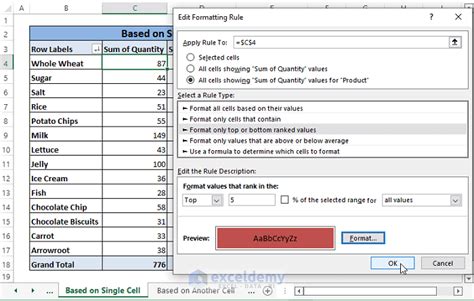 pivot table conditional formatting based on another column