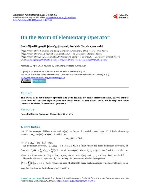 Pdf On The Norm Of Elementary Operator