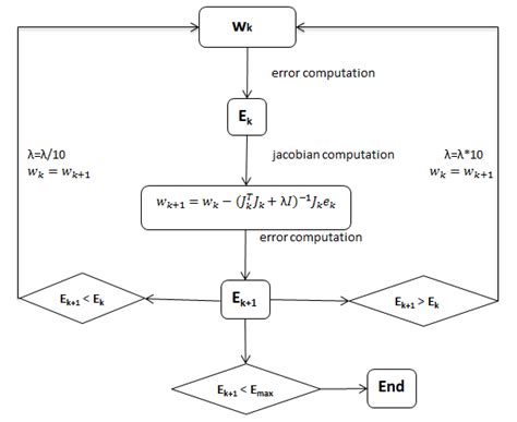 updating the weight vector through implementaion of levenberg marquardt