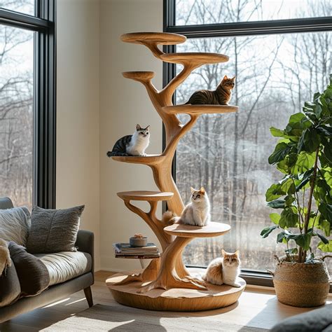 Verdant Solid Wood Tree Inspired Cat Tree Shelf Sculptural Cat