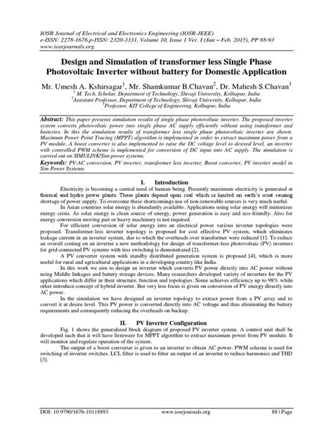 Design And Simulation Of Transformer Less Single Phase Photovoltaic Inverter Without Battery For