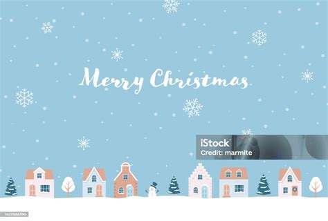 배너 카드 전단지 소셜 미디어 배경 화면 등을 위해 눈에 집과 나무가있는 크리스마스 벡터 배경 귀여운에 대한 스톡 벡터 아트 및