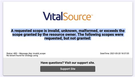 400 Error Invalid Scope Canvas Vitalsource Support