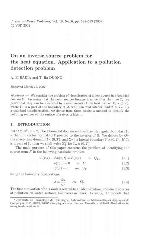 Pdf On An Inverse Source Problem For The Heat Equation Application