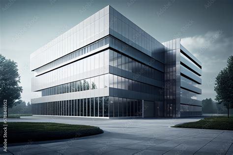 Architectural Rendering Of A Sleek And Modern Office Building With A