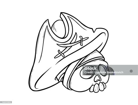 해적 모자는 두개골에 스케치 교차 검의 해적 상징이 있는 트리콘 모자를 쓴 해적 두개골 벡터 그림 개인 장식품에 대한 스톡 벡터 아트 및 기타 이미지 Istock