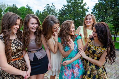 Group Happy Female Friends In The Park Stock Image Image Of