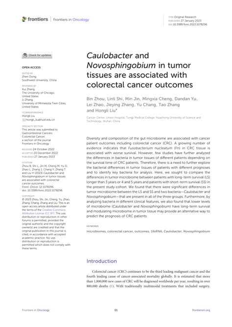Pdf Caulobacter And Novosphingobium In Tumor Tissues Are Associated