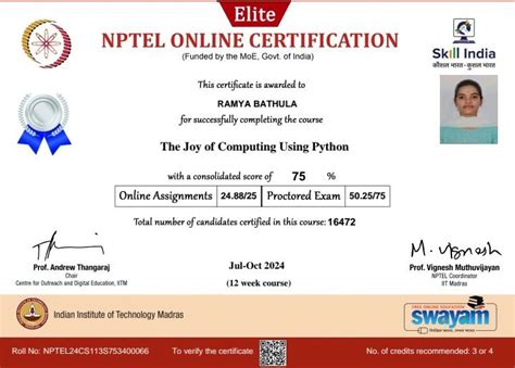 Nptel Certification Education Swayam Bathula Ramya