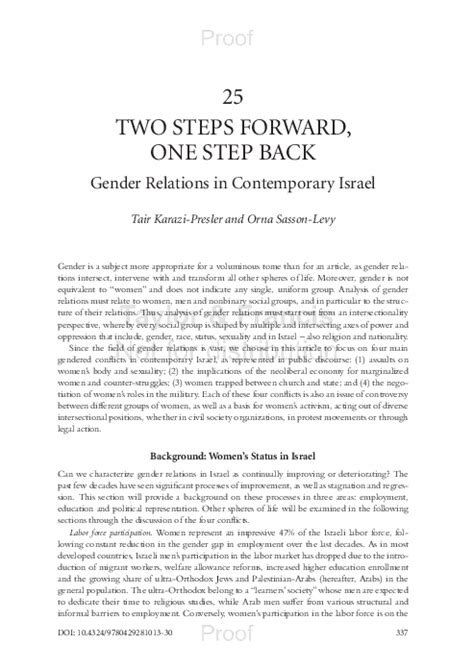 Pdf One Step Forward Two Steps Back Gender Relations In Contemporary Israel