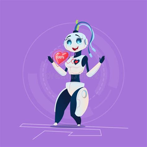 Cute Female Robot With Heart Shape Happy Smiling Modern Artificial