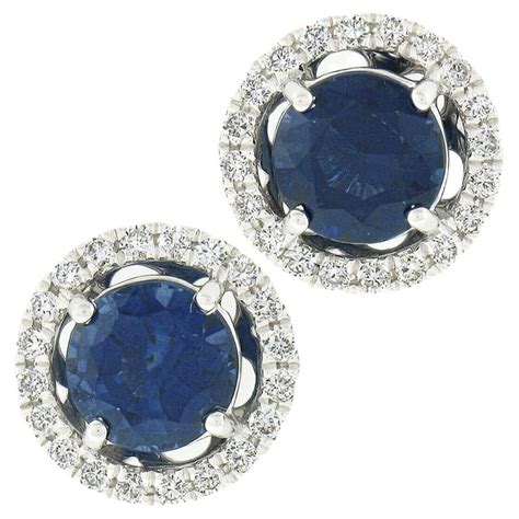 New 18k White Gold 176ct Round Royal Blue Sapphire And Diamond Halo