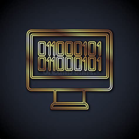 Gold Line Binary Code Icon Isolated On Black Background Vector Stock