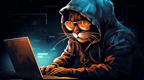 Premium Photo Savvy Feline Hacker Cat In Profession Illustration Generated