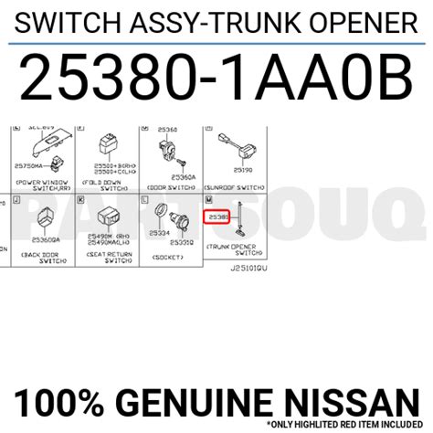 253801AA0B Genuine Nissan SWITCH ASSY-TRUNK OPENER 25380-1AA0B | eBay
