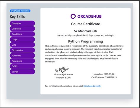 Successfully Completed A Python Programming Course And Training From Orcadehub Covering Key