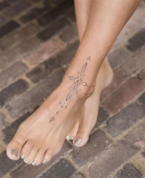 Minimalist Geometric Tattoo Elegant Foot Design Back Of Lower Leg