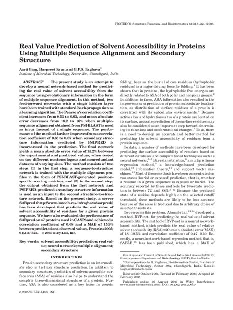Pdf Real Value Prediction Of Solvent Accessibility In Proteins Using