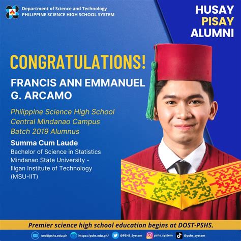 𝗛𝘂𝘀𝗮𝘆 𝗣𝗶𝘀𝗮𝘆 𝗔𝗹𝘂𝗺𝗻𝘂𝘀 𝗦𝘂𝗺𝗺𝗮 𝗖𝘂𝗺 𝗟𝗮𝘂𝗱𝗲 — Philippine Science High School System