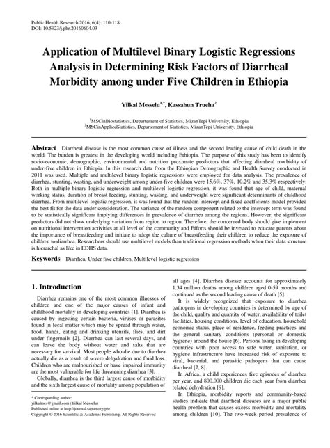 pdf application of multilevel binary logistic regressions analysis in