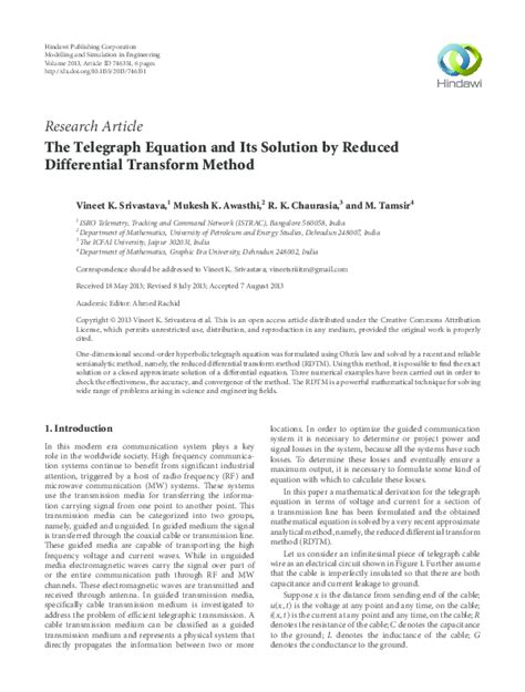 Pdf The Telegraph Equation And Its Solution By Reduced Differential