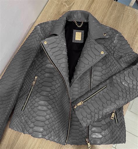 Custom King Python Leather Jacket Womans Biker Snakeskin Jacket Gray