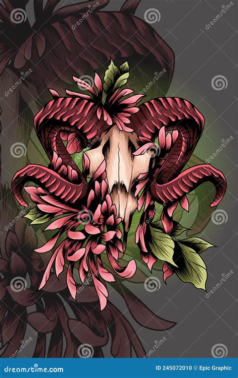 Goat Skull With Flowers Vector Illustration Stock Vector Illustration