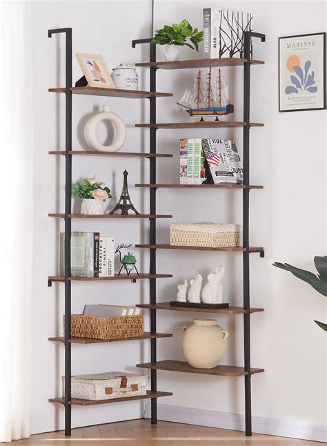 HOMISSUE Bookshelf 12 Tier L Shaped Bookshelf Double Wide Corner Wall Mount Shelf With Metal