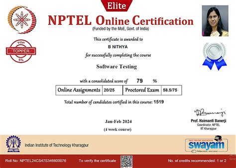Topper In Nptel Software Testing Course Mca Nhce