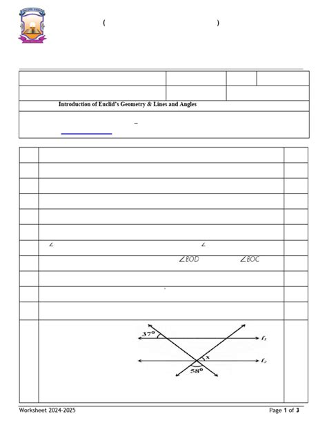 Line And Angles Euclid S Geometry Pdf Angle Axiom
