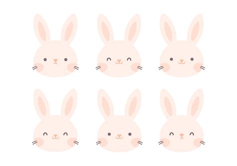 Cute Bunnies Faces Easter White Bunny Rabbit Characters 40319059 Vector Art At Vecteezy