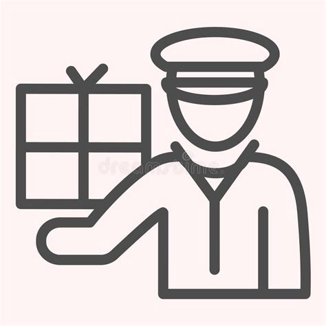 Postman With Package Line Icon Mail Man Worker With Box Courier Stock Vector Illustration Of