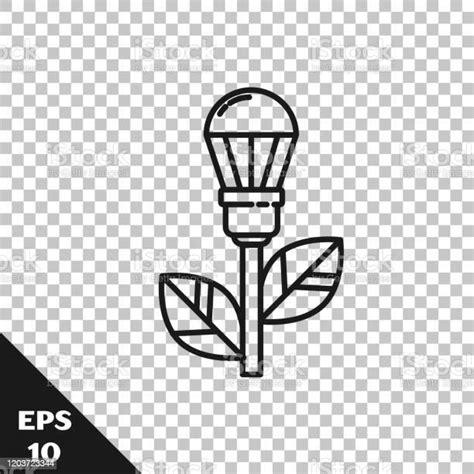투명 한 배경에 격리 된 잎 아이콘 검은 선 전구 에코 에너지 개념 대체 에너지 개념 벡터 일러스트레이션 0명에 대한 스톡 벡터 아트 및 기타 이미지 Istock