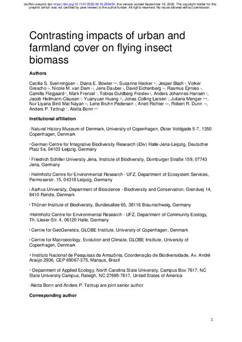 Pdf Contrasting Impacts Of Urban And Farmland Cover On Flying Insect