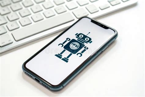 ai and deep learning on mobile device with robot icon stock