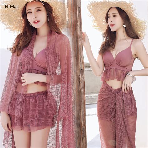 Women Sexy Sunscreen Bikini 3pcs Set Korean Spa Beach Pool Swimming