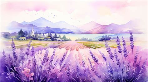 Premium Photo Watercolor Lavender Fields
