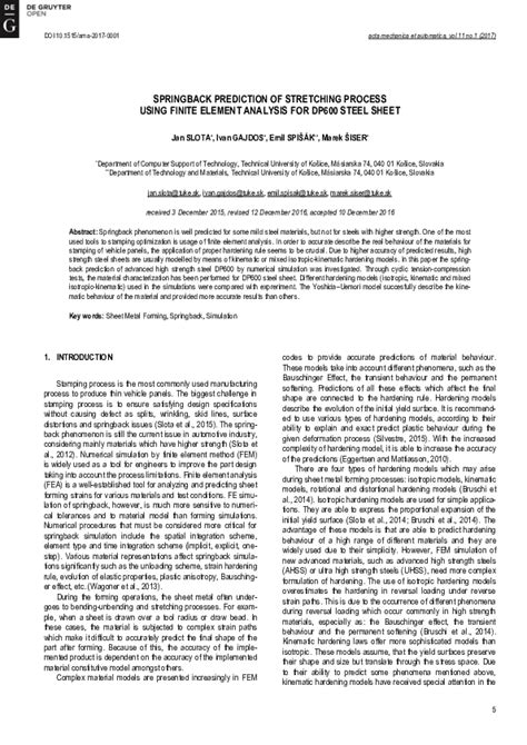 pdf springback prediction of stretching process using finite element
