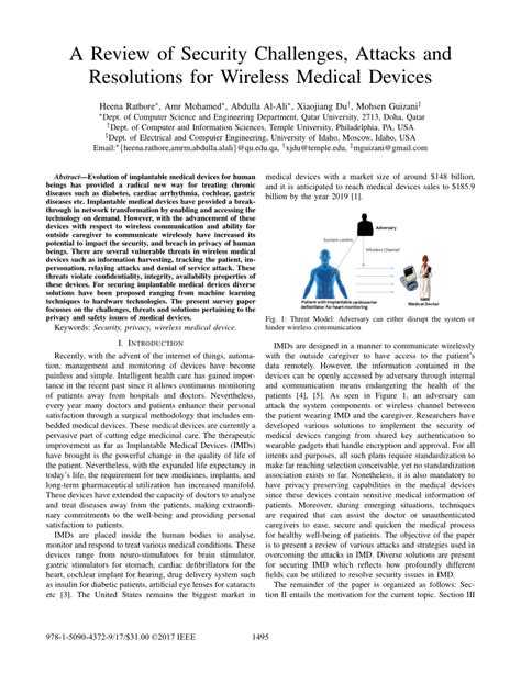Pdf A Review Of Security Challenges Attacks And Resolutions For Wireless Medical Devices