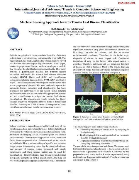Pdf Machine Learning Approach Towards Tomato Leaf Disease Classification