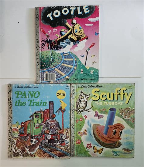 Vintage Little Golden Book Tootle Pano The Train Scuffy The Tugboat