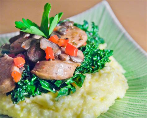 Italian Polenta With Chicken Sausage Mushrooms And Kale